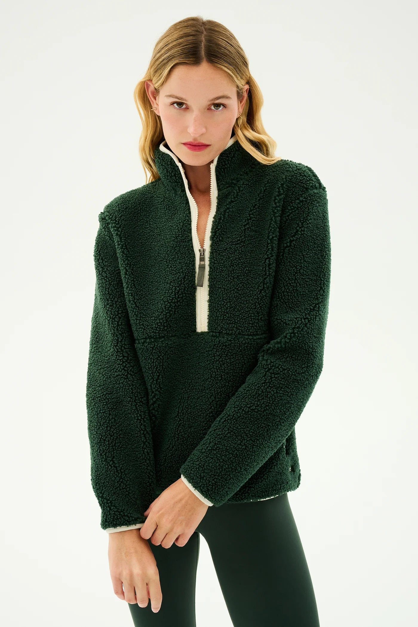 Libby Sherpa Half Zip- Military/Creme – Clementine